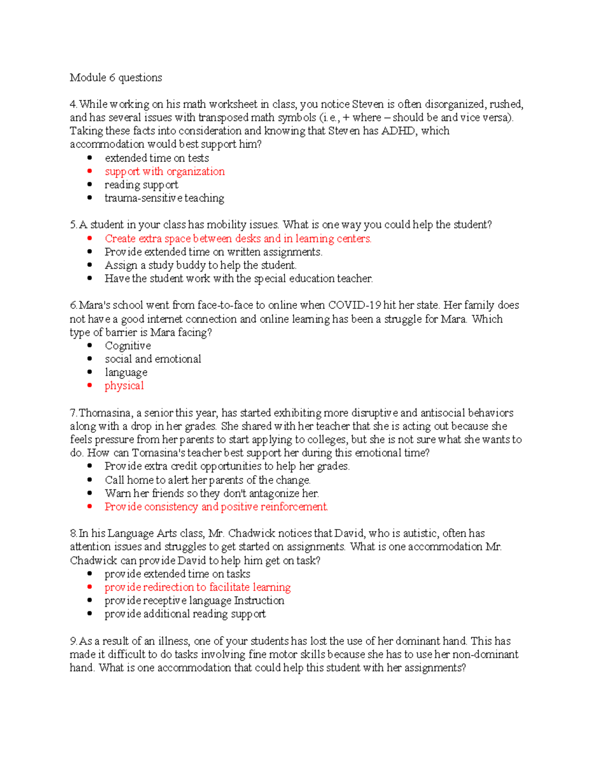 Module 6: Support Strategies for Diverse Learners Questions - Studocu