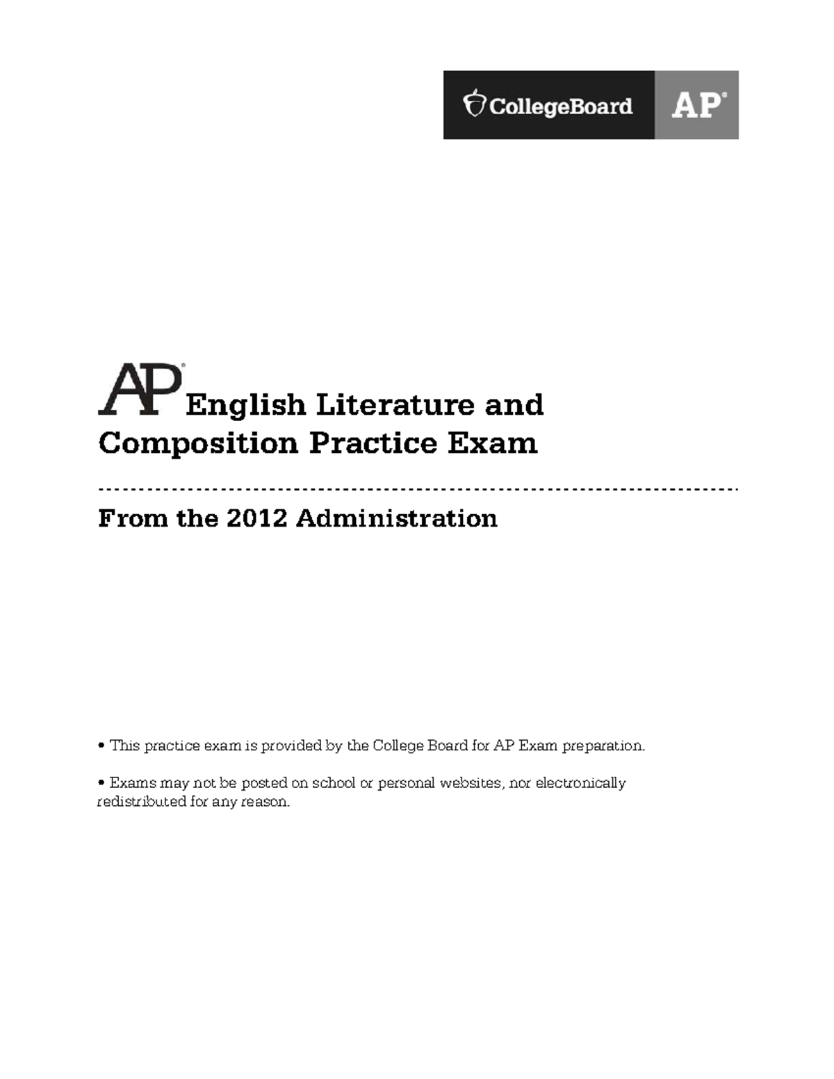 AP English Literature & Composition Practice Exam 2012 - Studocu