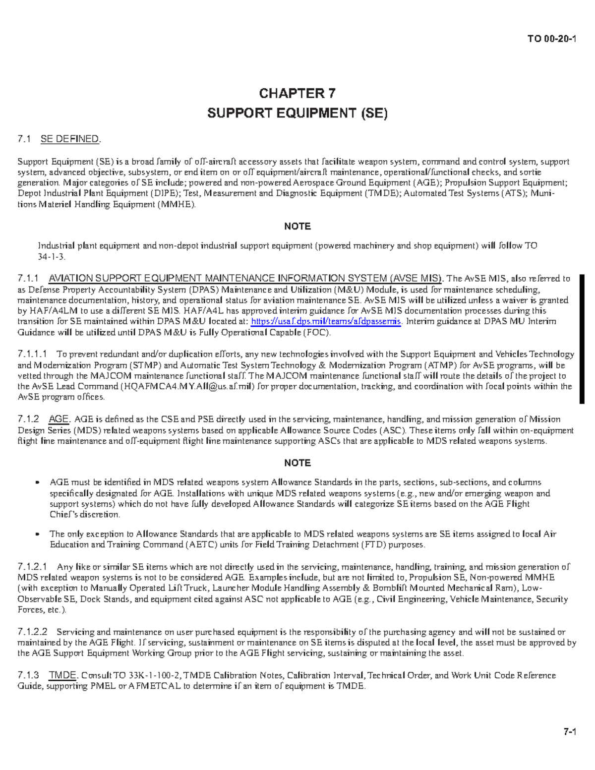 AFTO Form 244/245 Maintenance Procedures in Support Equipment (SE ...