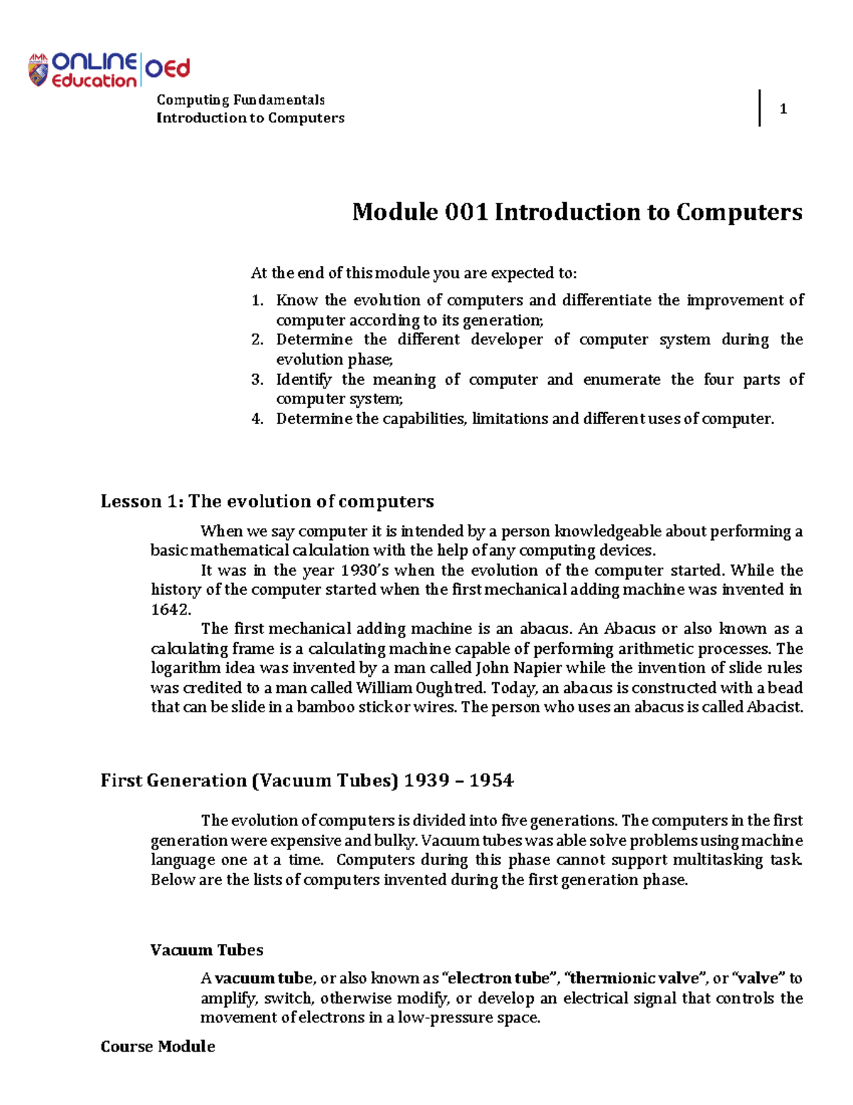 Week 1 - Intro to Computers (Module 001) - Course Overview & Lessons ...