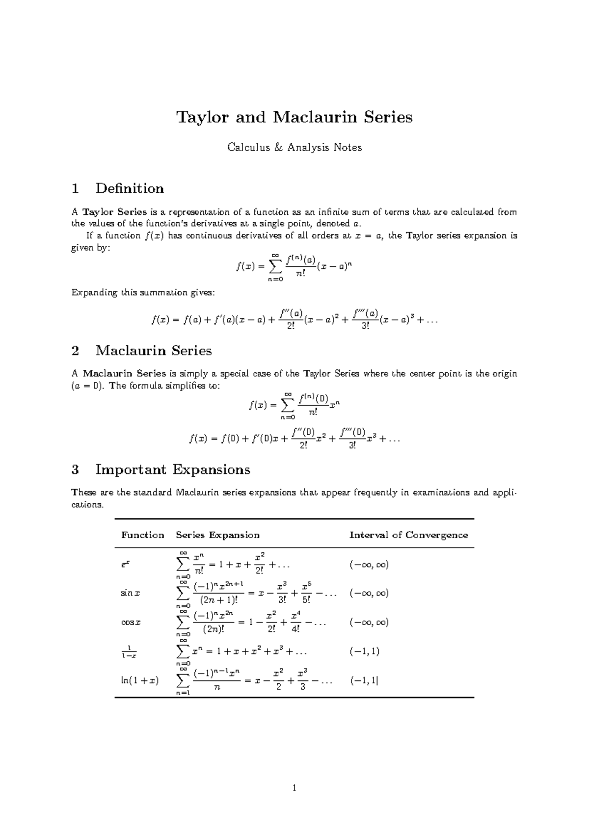 Calculus Notes: Taylor & Maclaurin Series Analysis - Studocu