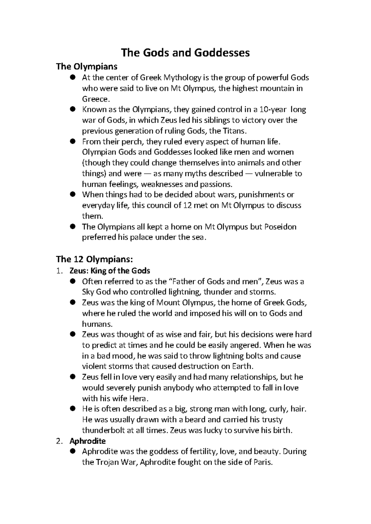 The Gods and Godesses - World Literature - The Gods and Goddesses The ...
