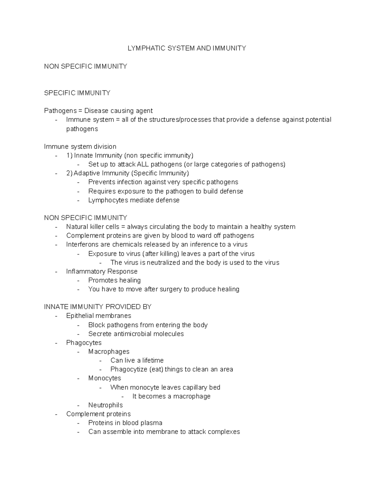 4 28 - Notes from 4/28 - LYMPHATIC SYSTEM AND IMMUNITY NON SPECIFIC ...