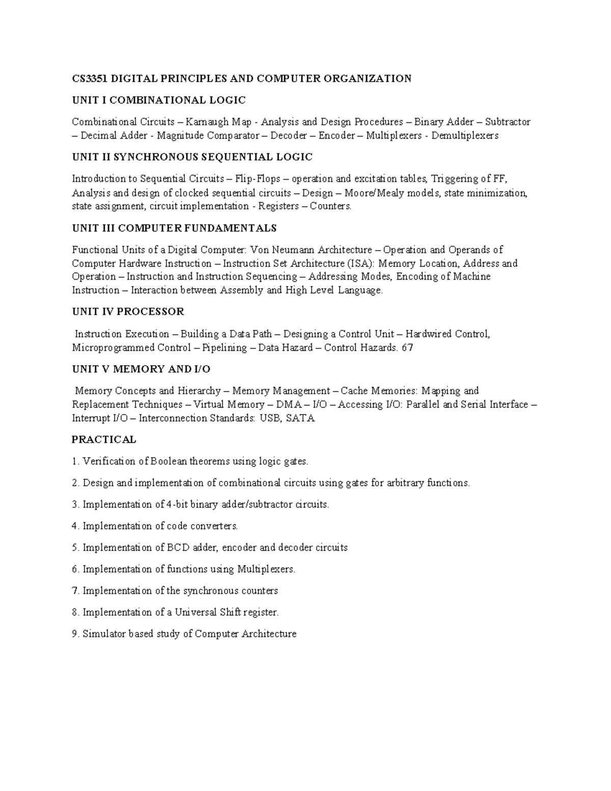 CS3351 Lab: Digital Principles and Computer Organization Notes - Studocu