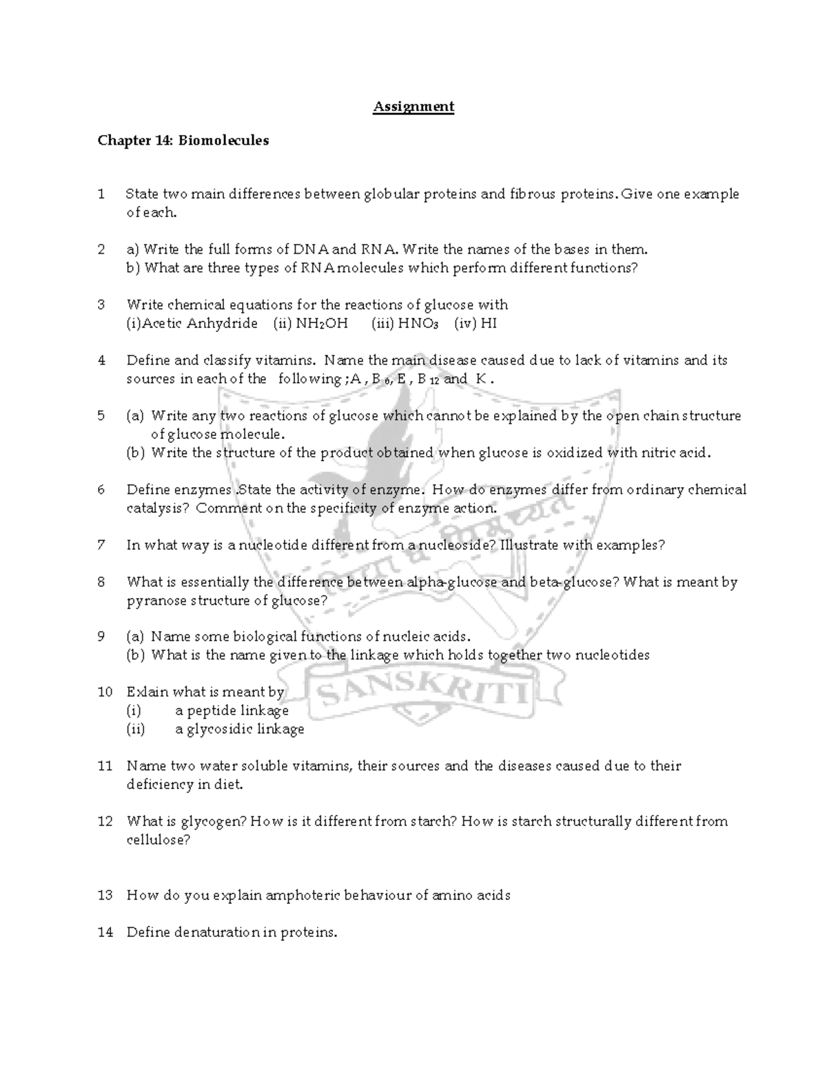 Assignment: Chapter 14 - Key Concepts in Biomolecules and Proteins ...