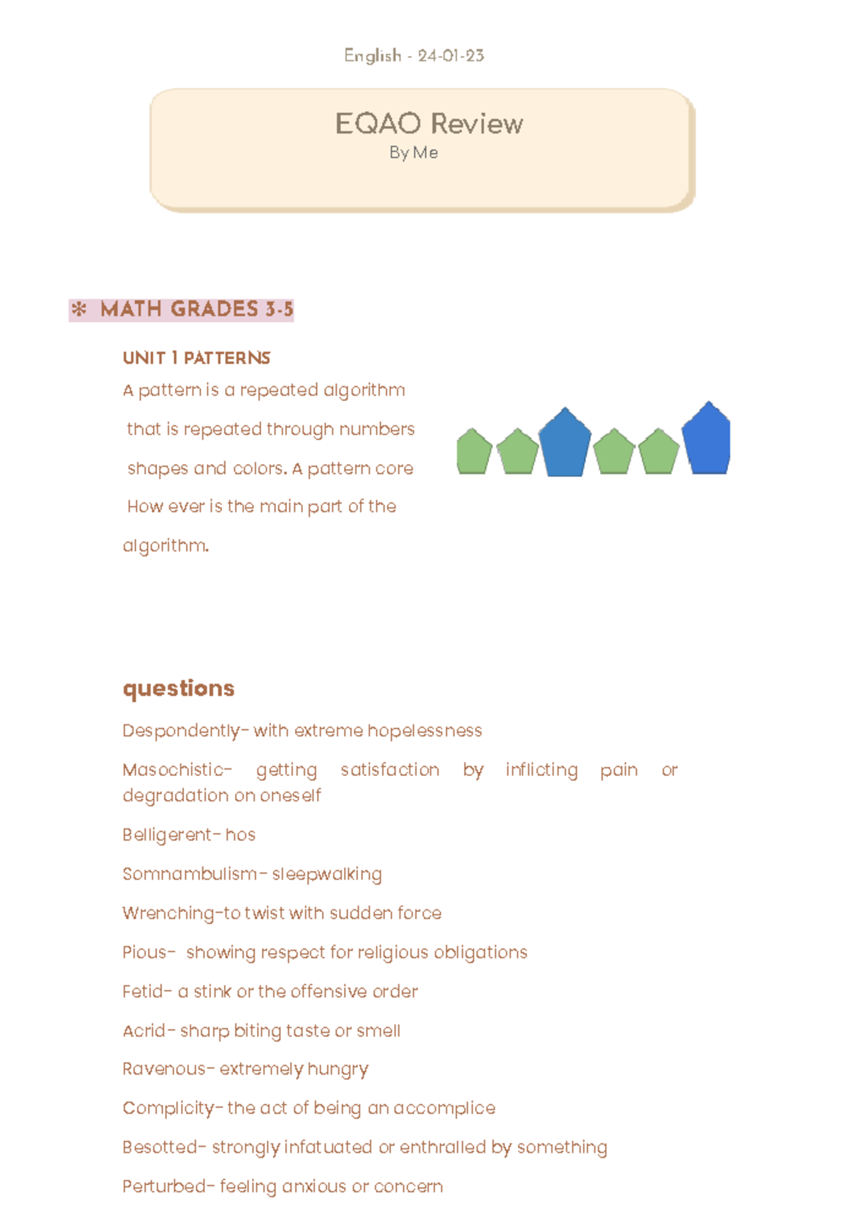 English EQAO Review: MATH GRADES UNIT 1 Patterns & Literary Analysis ...