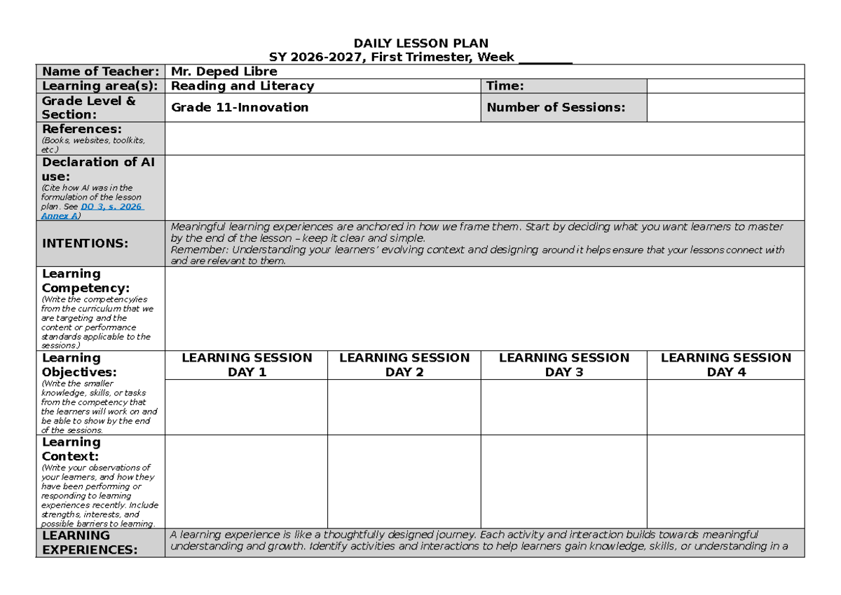 DAILY LESSON PLAN SY 2023-2024: First Trimester Overview - Studocu
