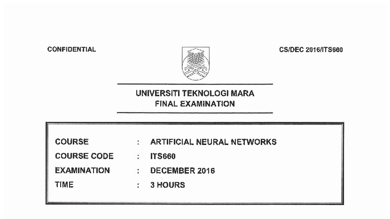 ITS660 - Final Exam Paper on Artificial Neural Networks - Studocu
