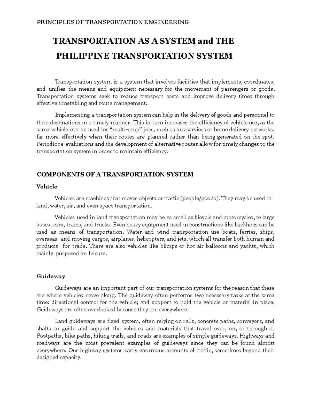 Transportation Systems: Overview and Insights on the Philippines C E 3 ...