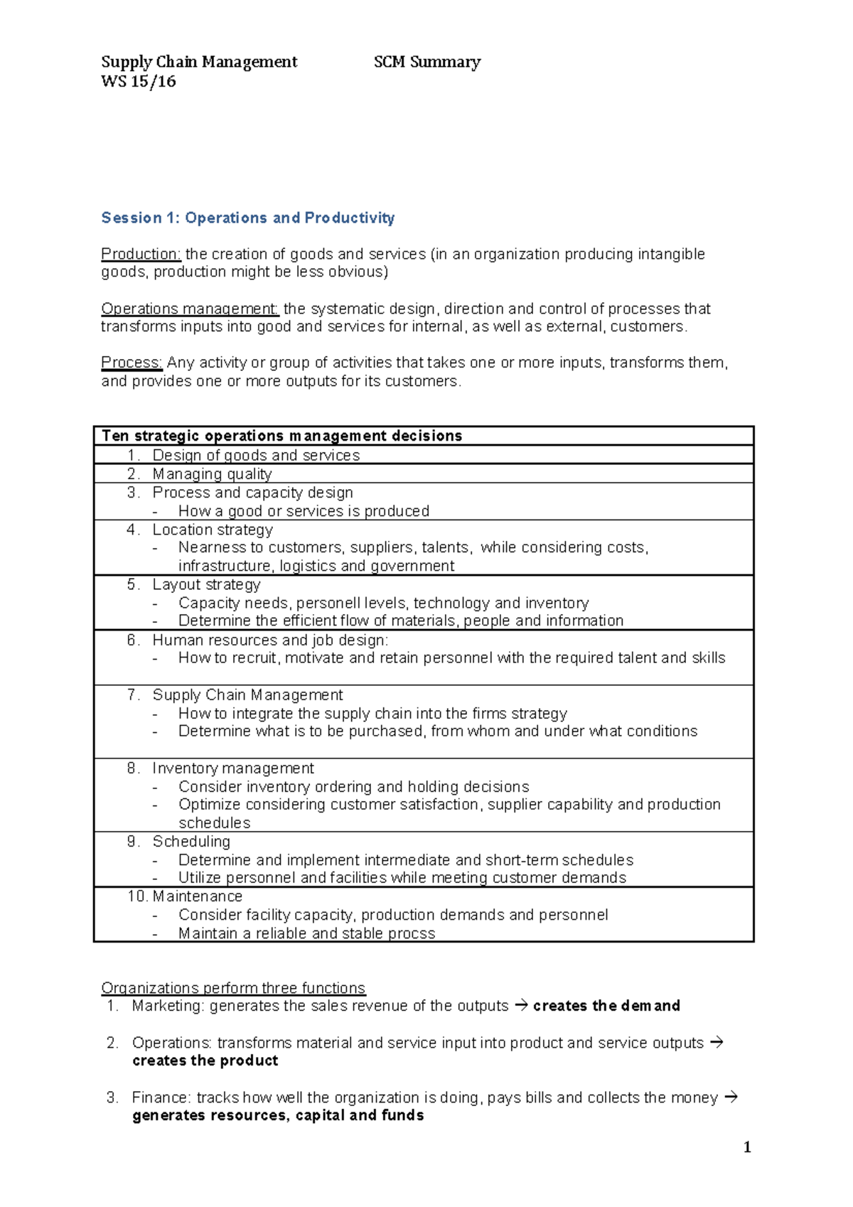 Supply Chain Management - Summary - Supply Chain Management WS SCM ...