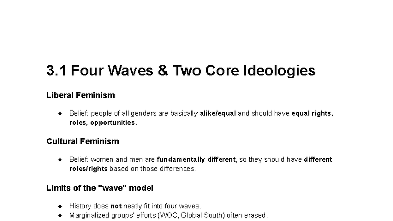 LEC 03 - Four Waves of Feminism: Ideologies and Key Developments - Studocu