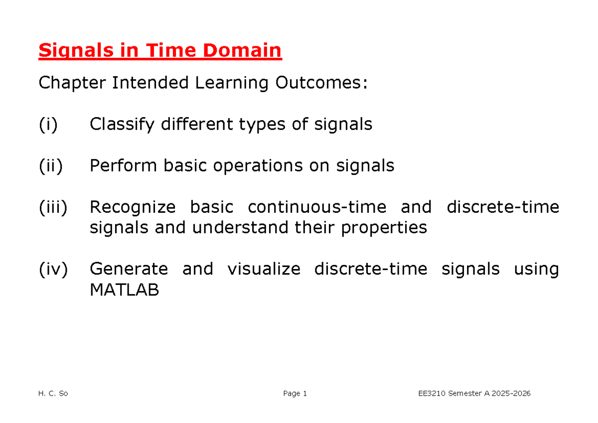 EE3210 - Signals in Time Domain: Chapter 2 Overview and Learning Outcomes - Studocu