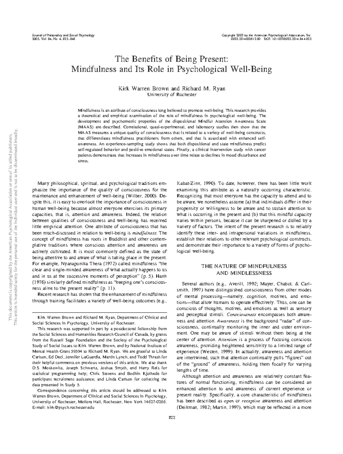 Mindfulness and Well-Being: MAAS Measurement in Clinical Studies - The ...