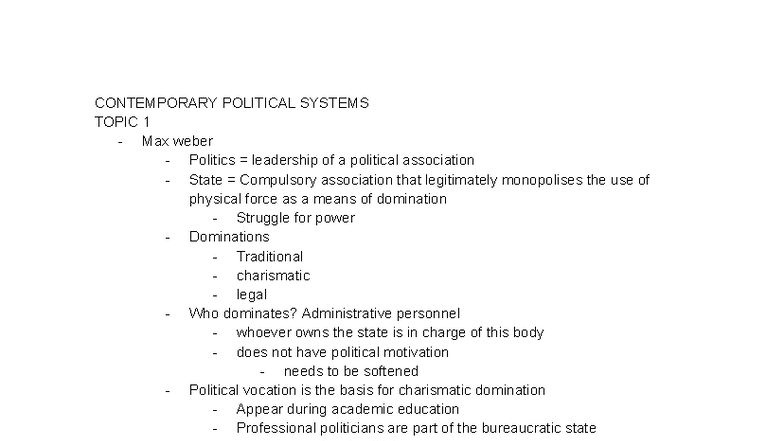 Contemporary Political Systems: Max Weber's Theories on State Power ...