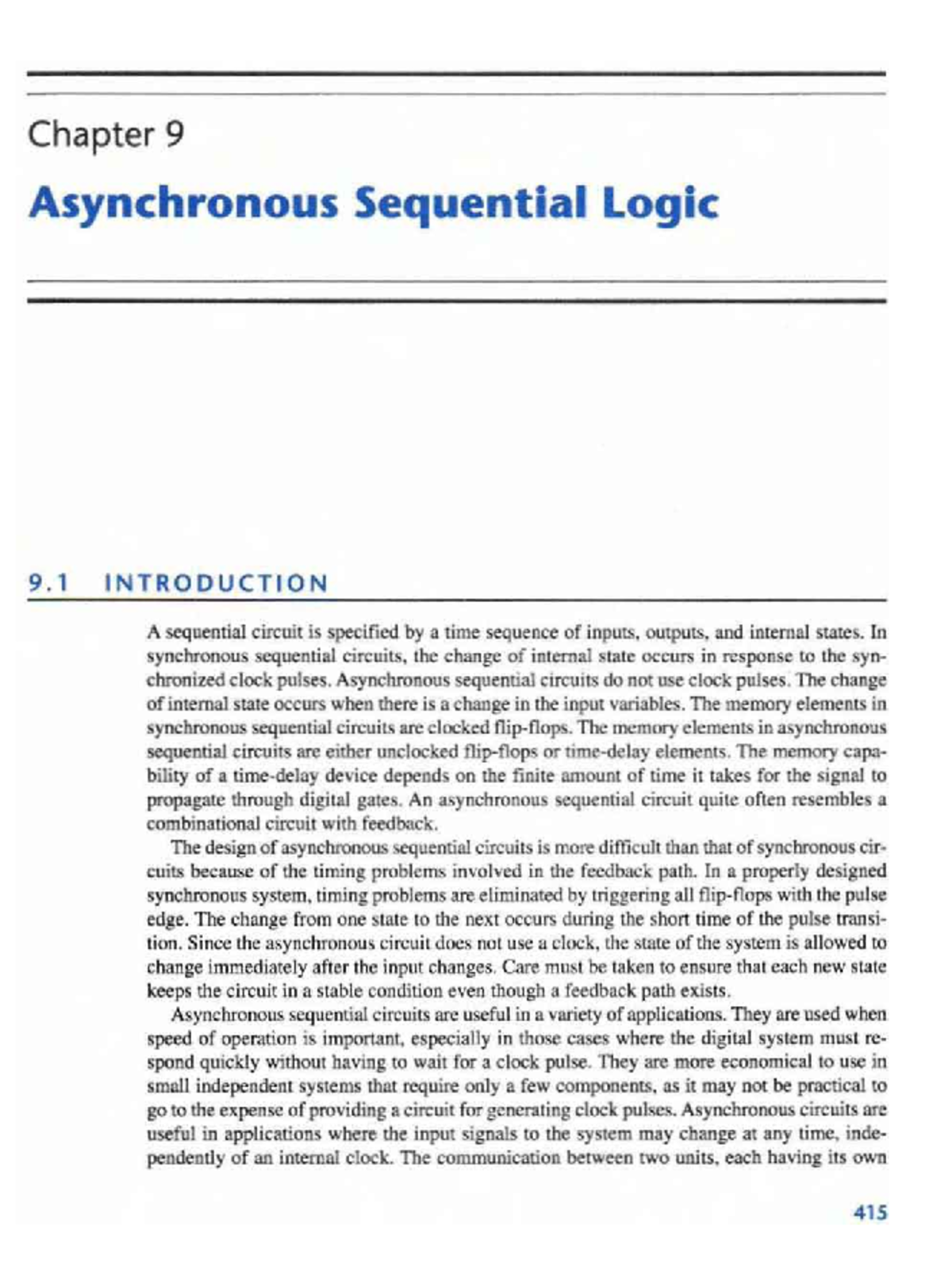 Chapter 9 - Asynchronous Sequential Logic - Chapter 9 Asynchronous ...