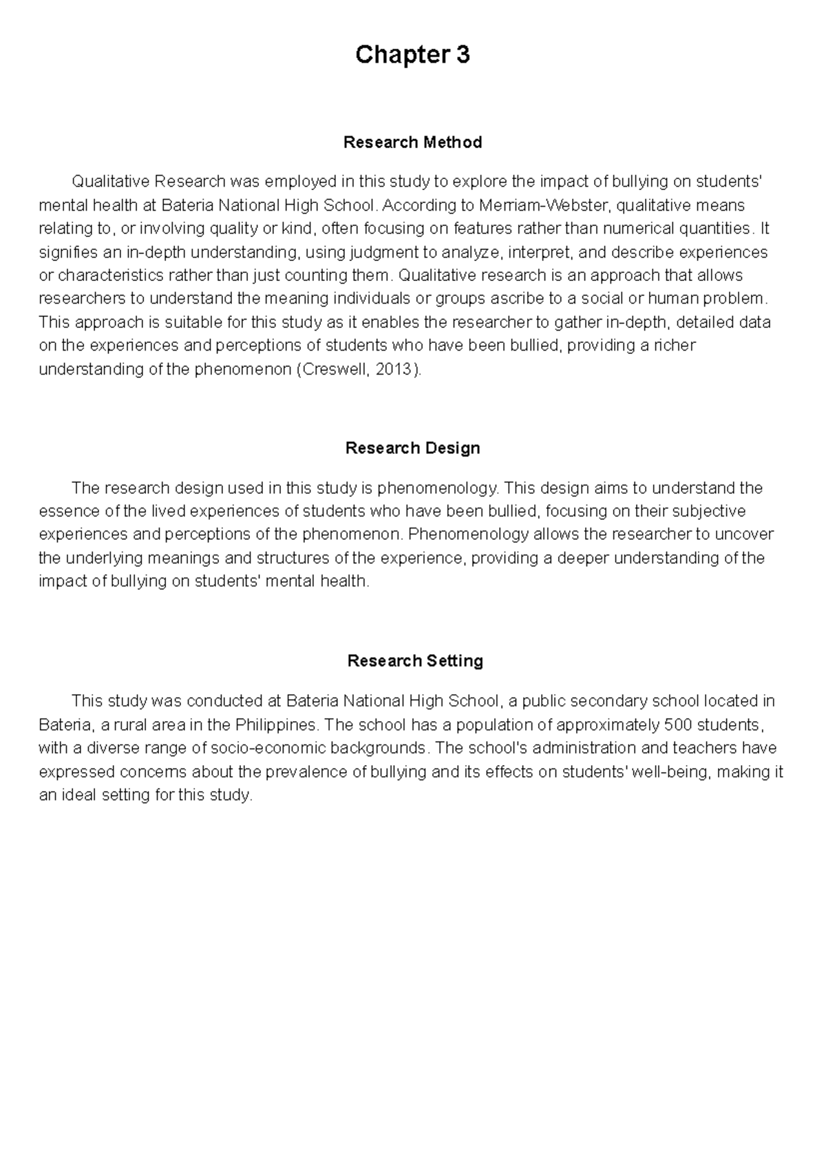 Chapter 3: Qualitative Research on Bullying's Impact on Mental Health ...