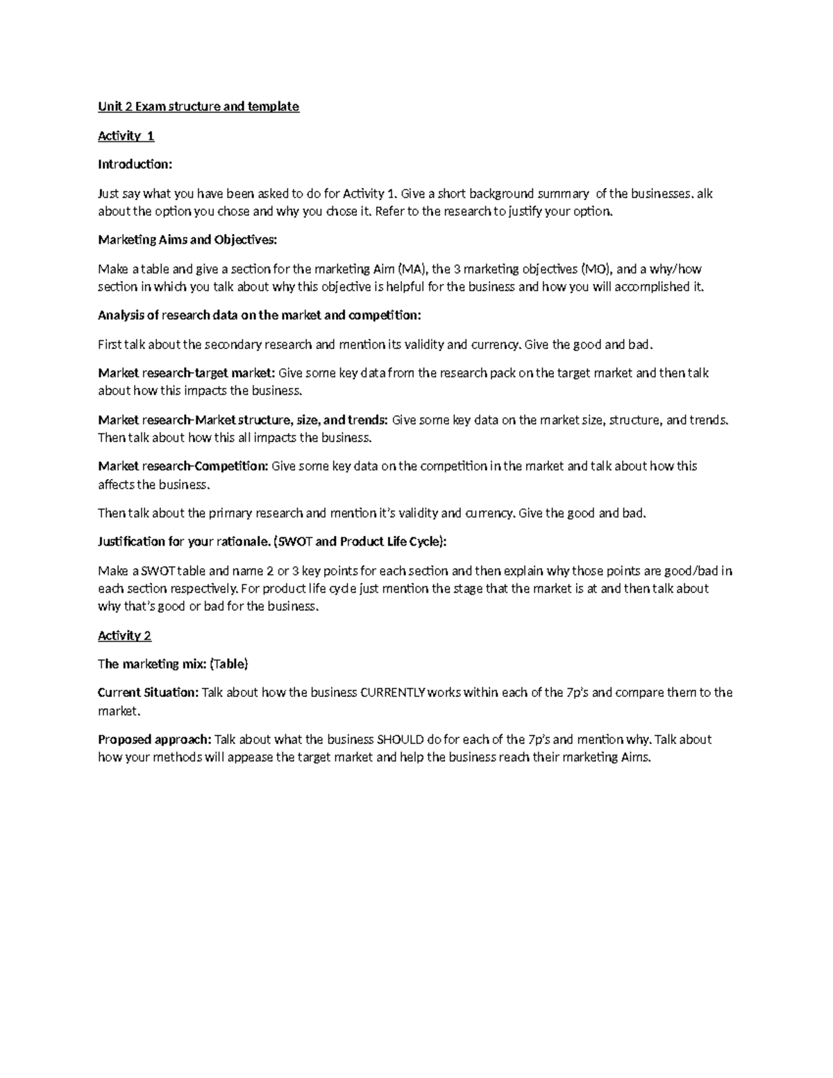 Unit 2 Exam Practice: Exam Structure and Marketing Analysis Guide - Studocu