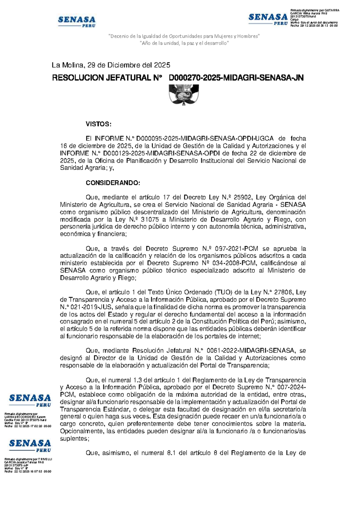 Resolución Jefatural R7379-2025 sobre Transparencia en SENASA - Studocu