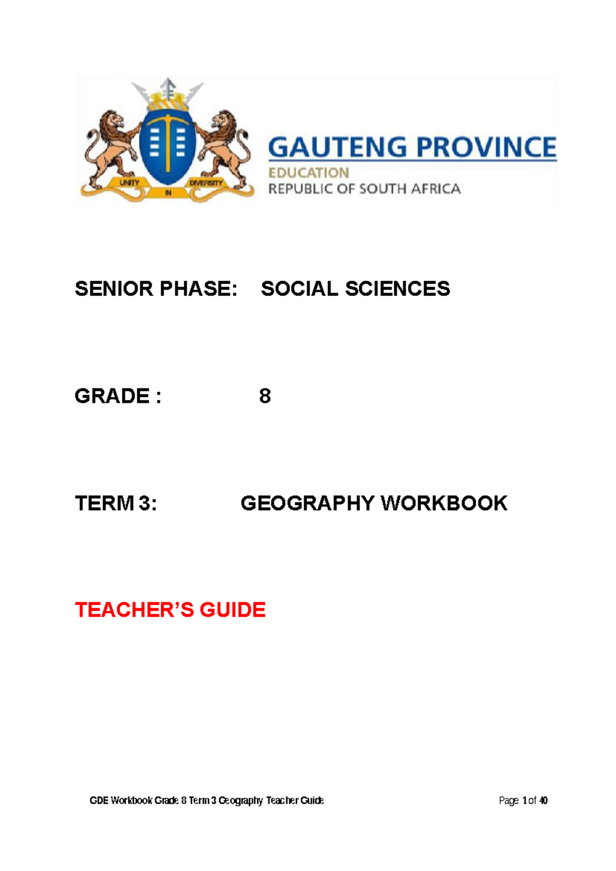 GDE SS GEO G8 TERM 3: Comprehensive Geography Workbook Guide - Studocu