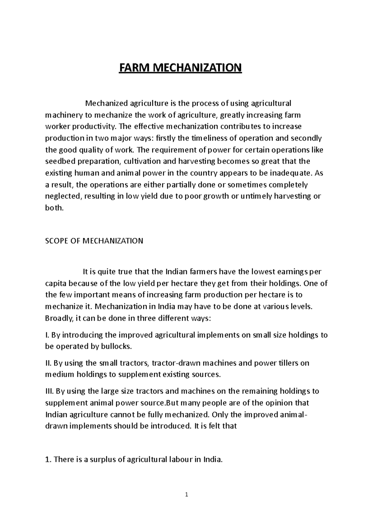 FARM Mechanization - Lecture Notes on Topics 8 and 9 - Studocu