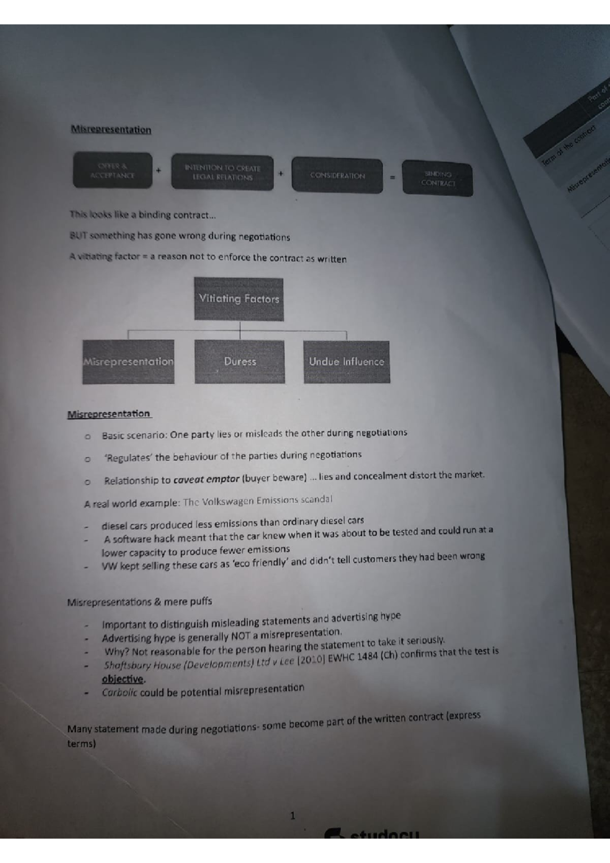 Misrepresentation in Contract Law: Key Concepts and Case Studies - Studocu