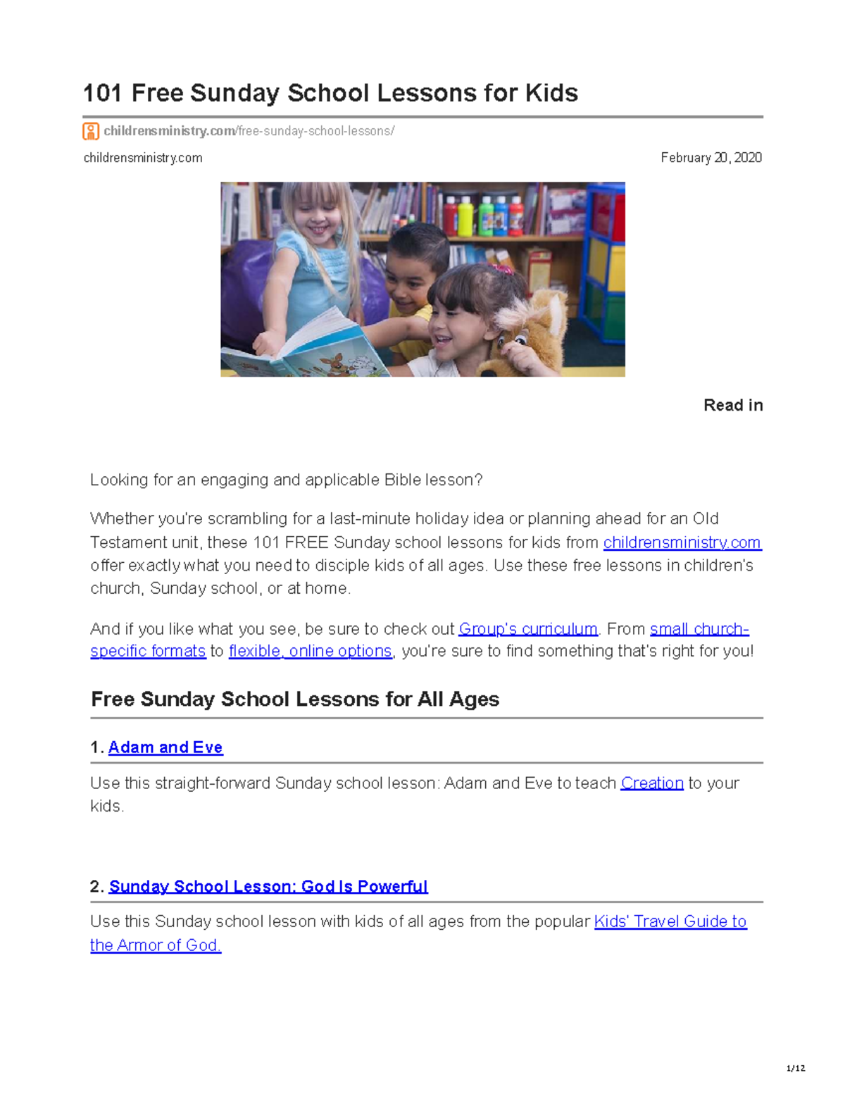 101 Engaging Sunday School Lessons for Kids - Free Resources - Studocu