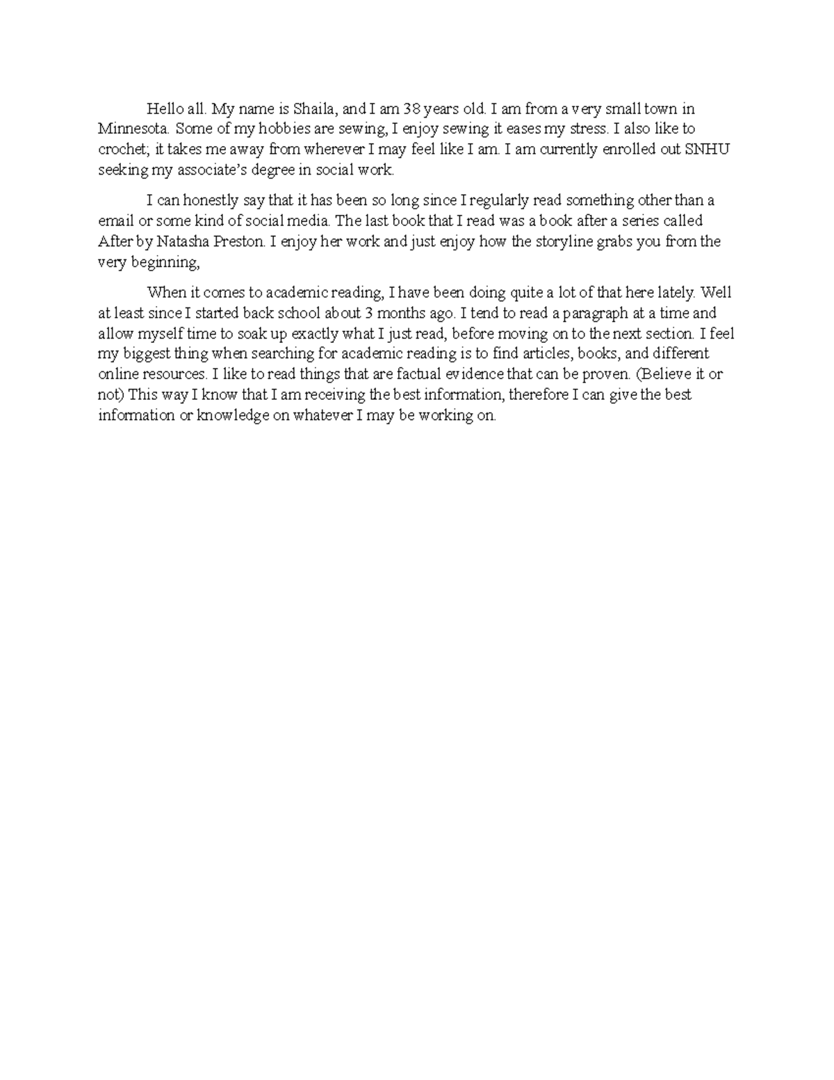 Eng 130 Module 2-2: Personal Reflection on Reading Habits - Studocu