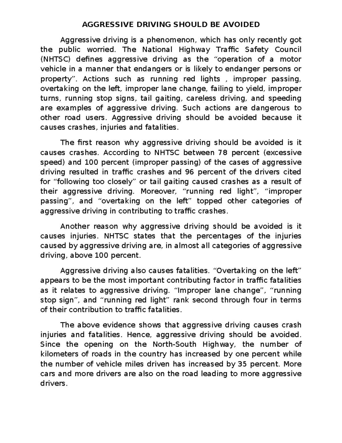 AGG 429581806: The Dangers of Aggressive Driving and Its Consequences ...