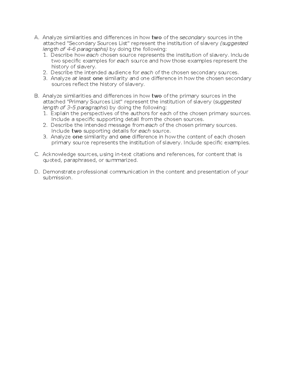 Course Code: HIST101 - Task 1 Analysis of Slavery in Secondary ...