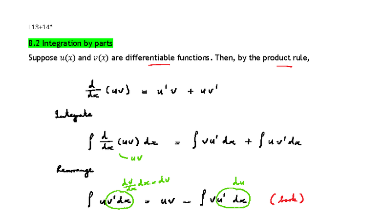 L13+14 - Calculus II Lecture Notes on Integration by Parts - Studocu