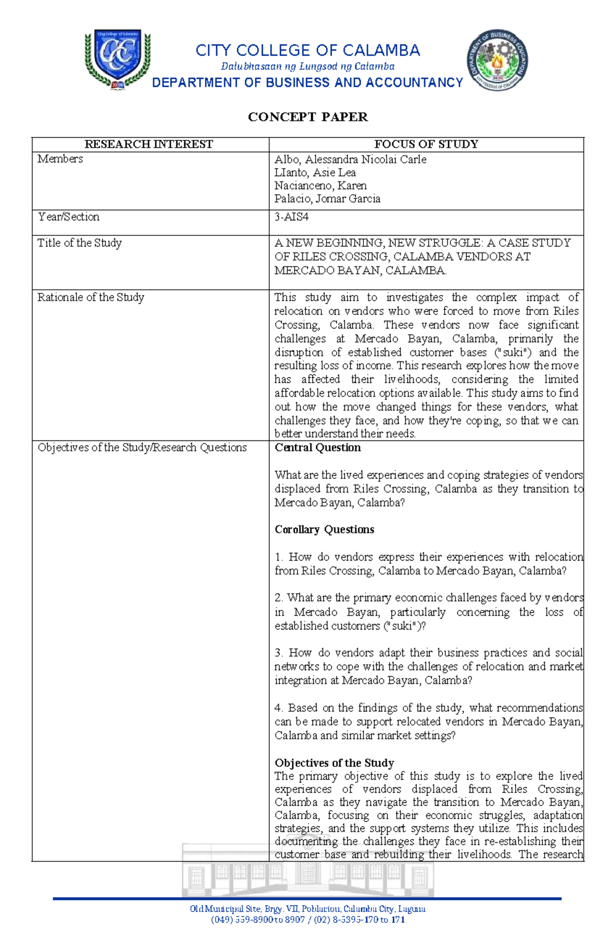 DBA- Concept- Paper Quali-MMSample - CITY COLLEGE OF CALAMBA ...