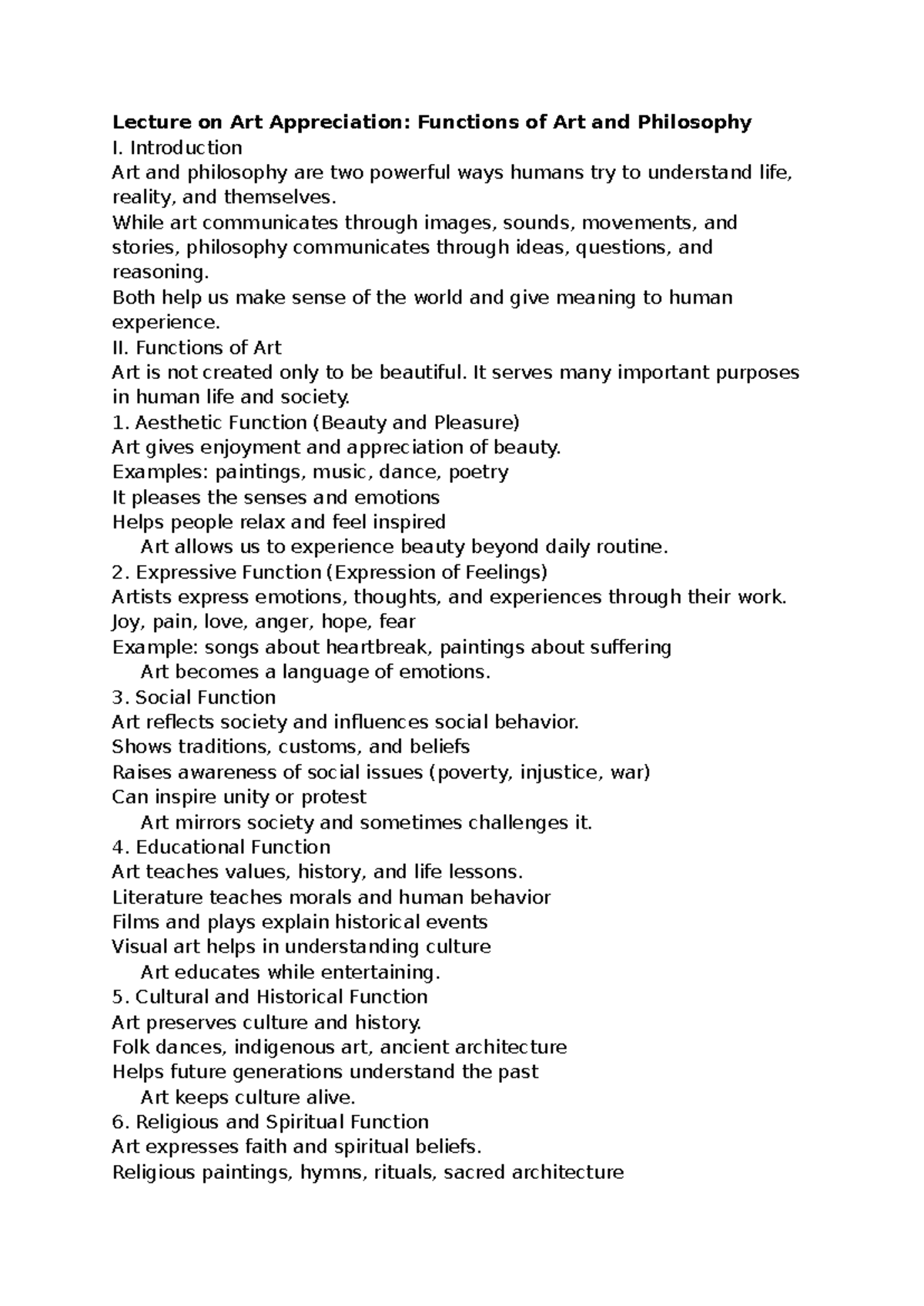Lecture on Functions of Art and Philosophy I: Understanding Human ...