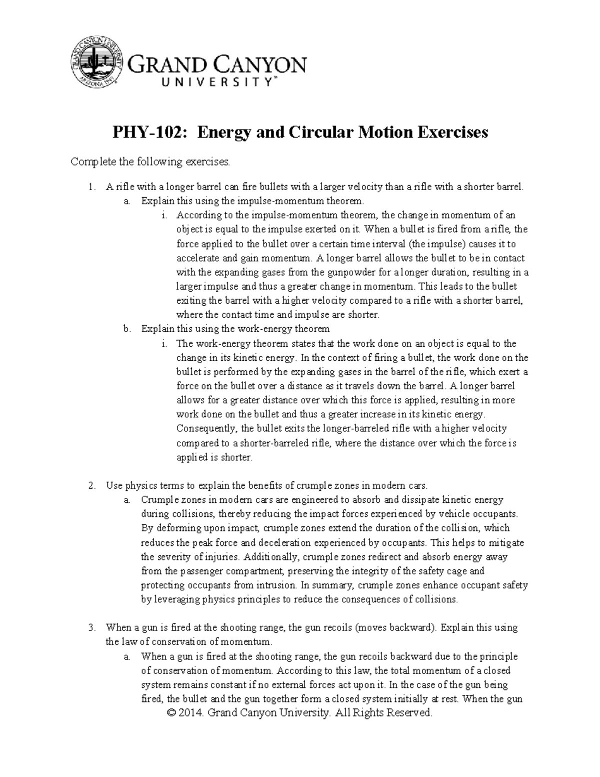 PHY-102: Exercises on Energy, Circular Motion & Momentum Conservation - Studocu