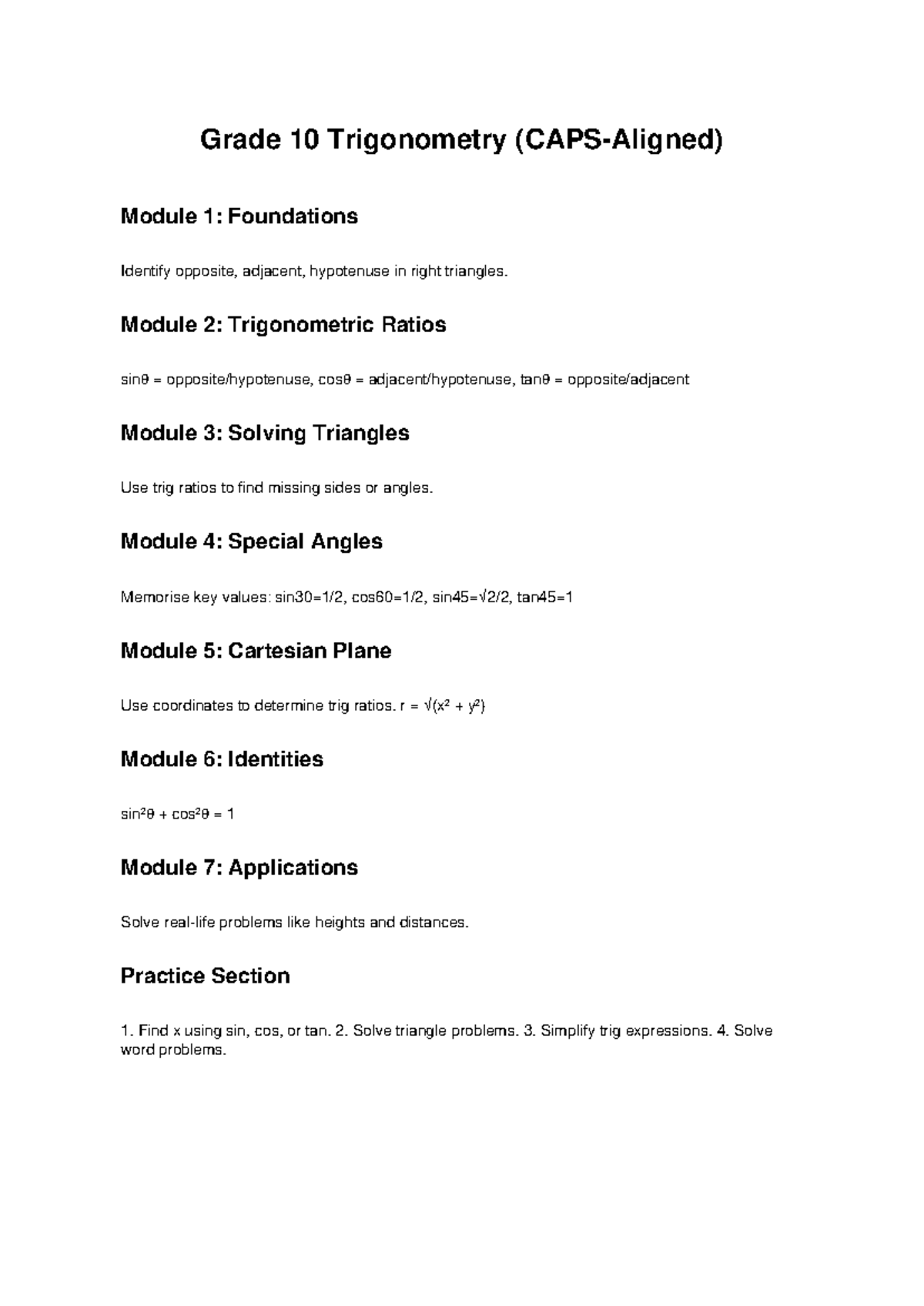 Grade 10 trigonometry caps - Grade 10 Trigonometry (CAPS-Aligned ...