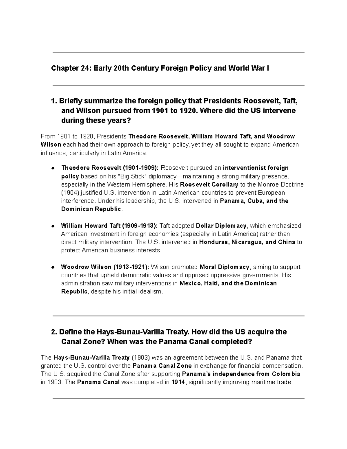 Chapter 24: U.S. Foreign Policy & WWI (1901-1920) Summary and Analysis ...