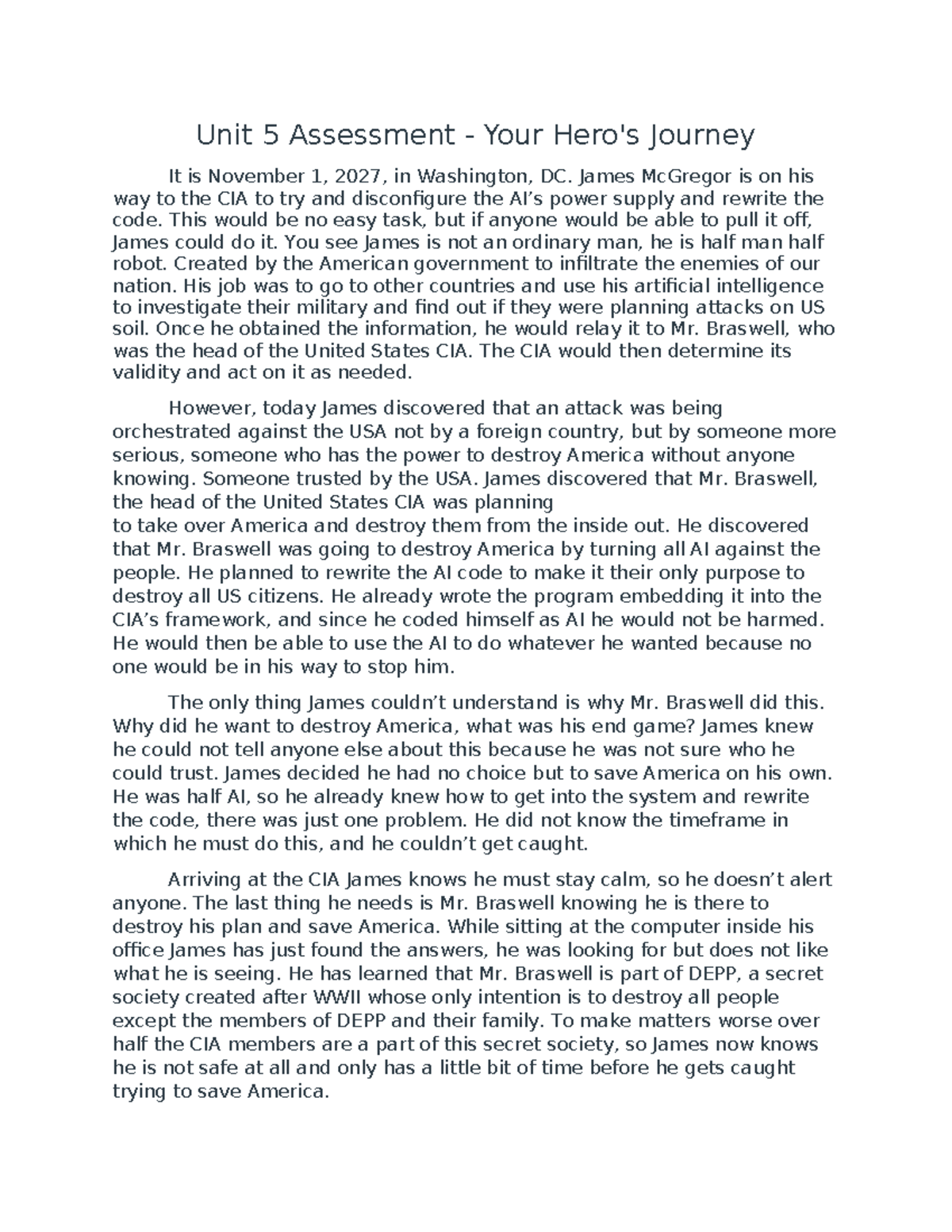 Unit 5 Assessment: The Hero's Journey in a CIA Betrayal Story - Studocu