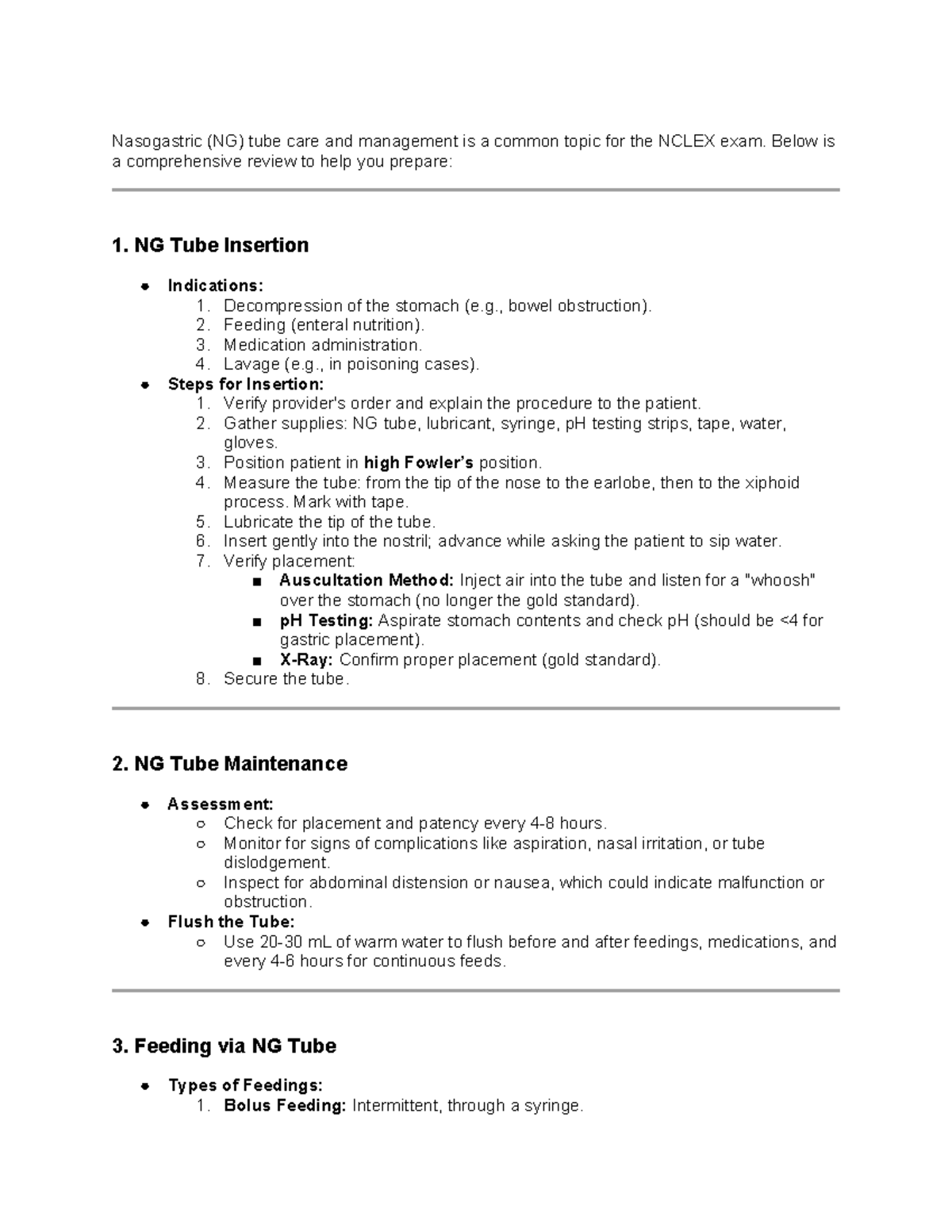 NG Tube Insertion & Management: Comprehensive NCLEX Review - Studocu