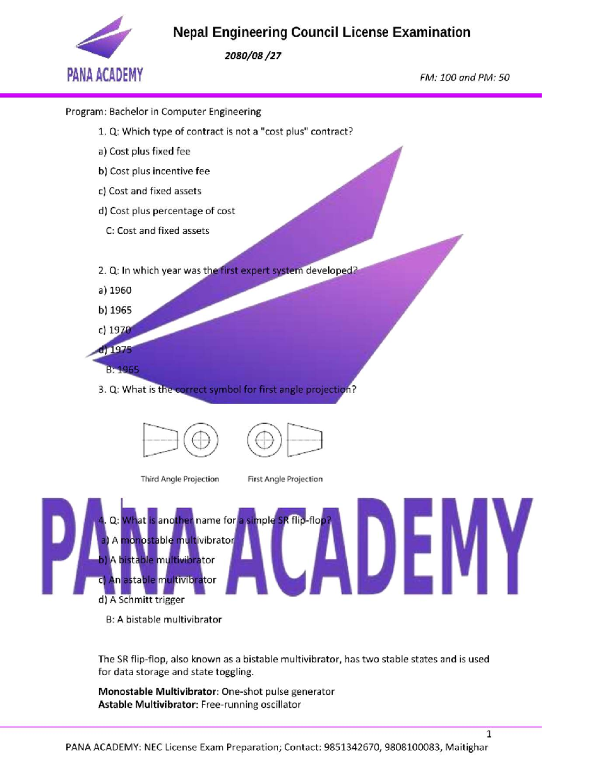 PANA 2080 Mangsir Past Questions for NEC License Exam Compilation - Studocu