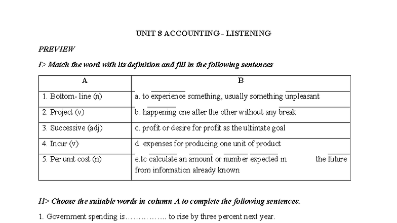 UNIT 8 Accounting - Listening Preview and Exercises - Studocu