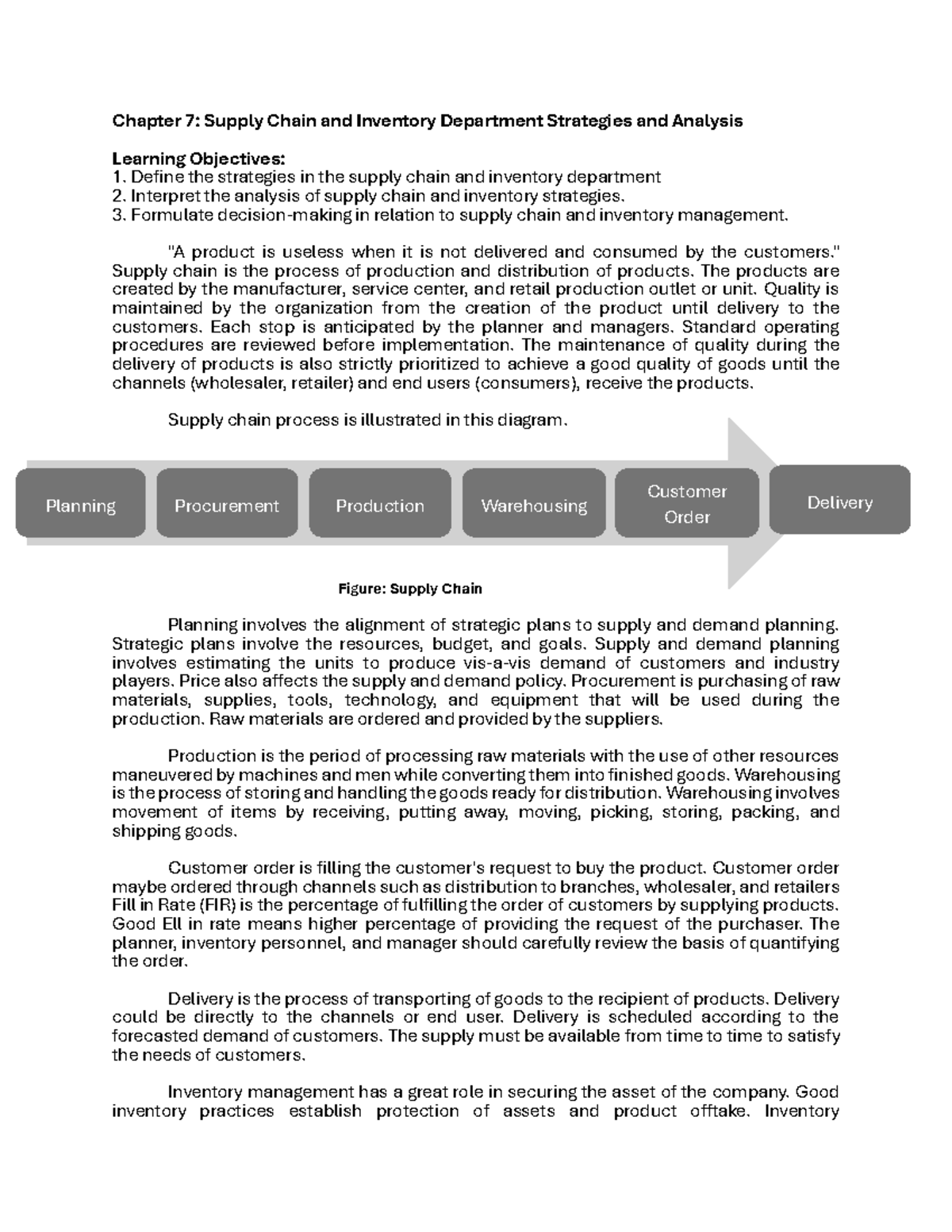 Chapter 7: Strategies & Analysis in Supply Chain & Inventory Management ...
