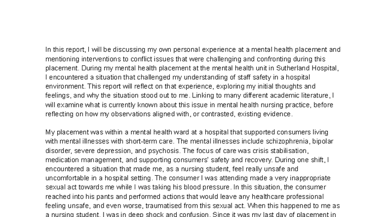 2010 HD Report: Reflections on Mental Health Placement Challenges - Studocu