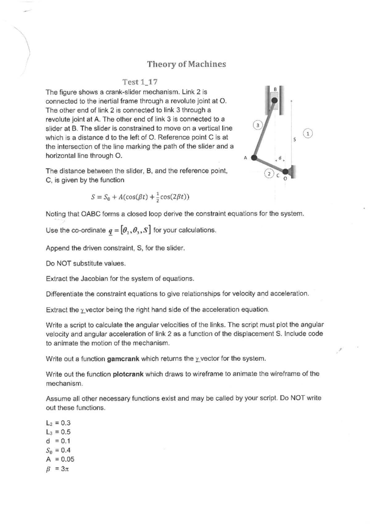 TM Theory of Machines Test 1 - Mechanism Analysis and Simulation - Studocu