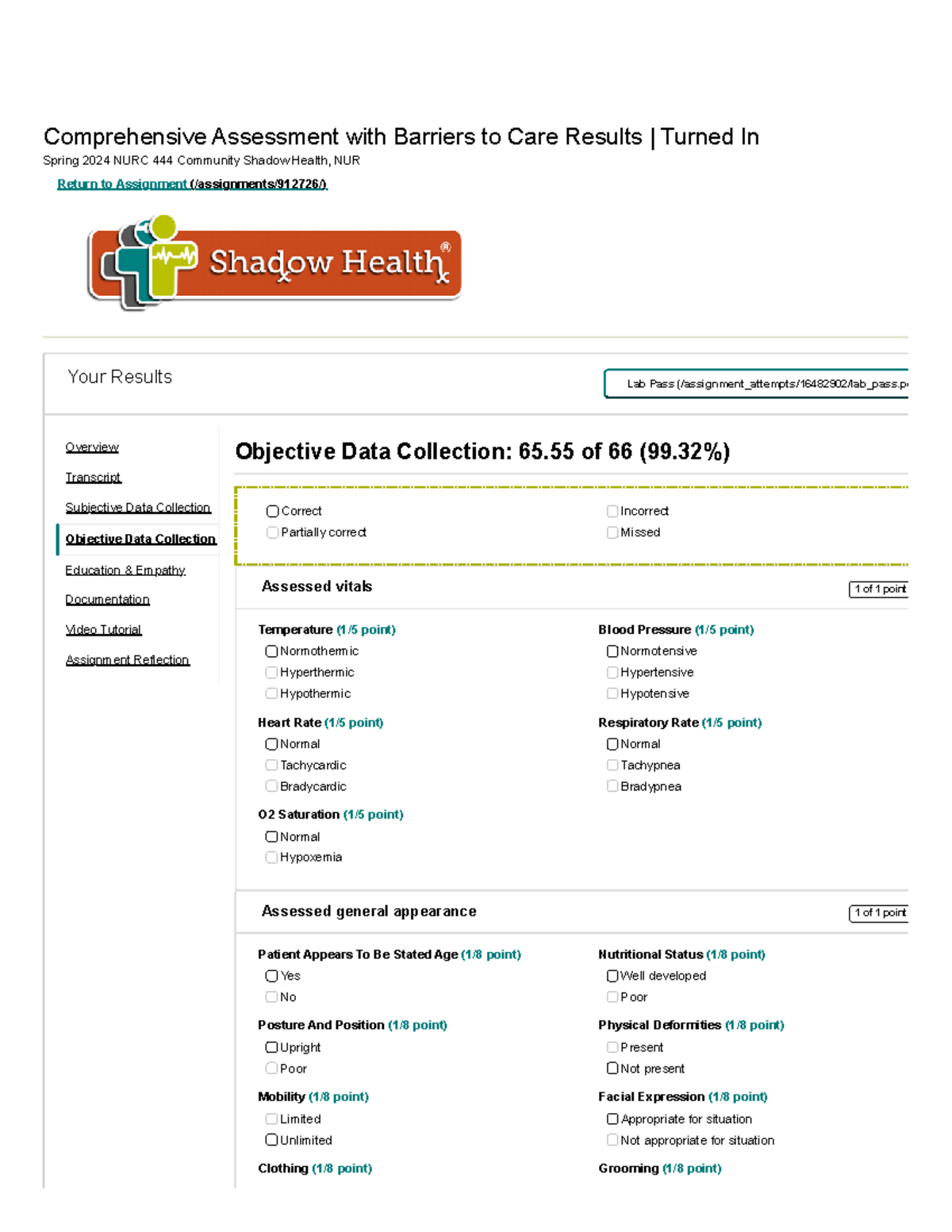 NURC 444 Spring 2024 Comprehensive Assessment & Barriers to Care - Studocu