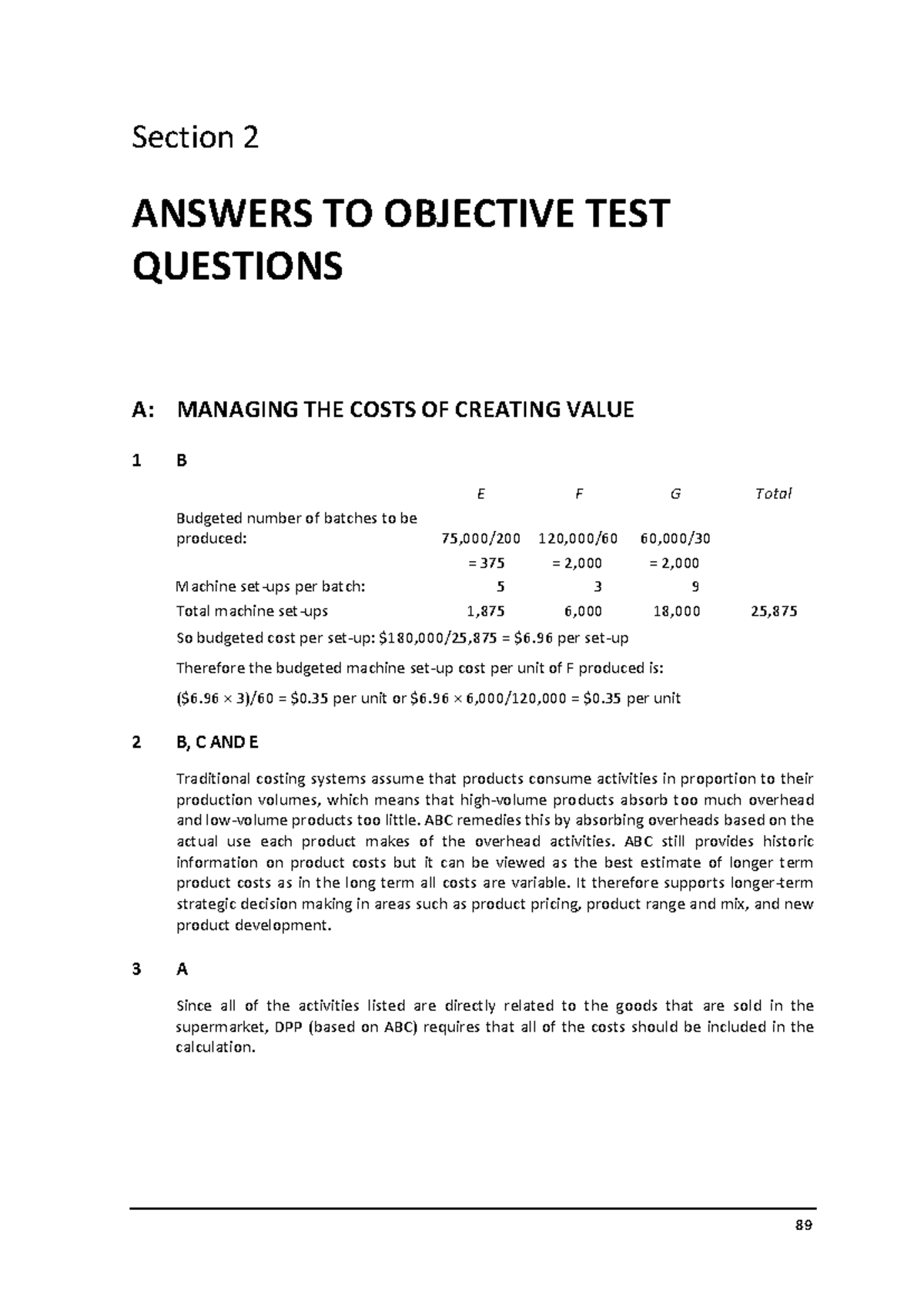 P2: ADVANCED MANAGEMENT ACCOUNTING - Section 2 Objective Test Answers ...