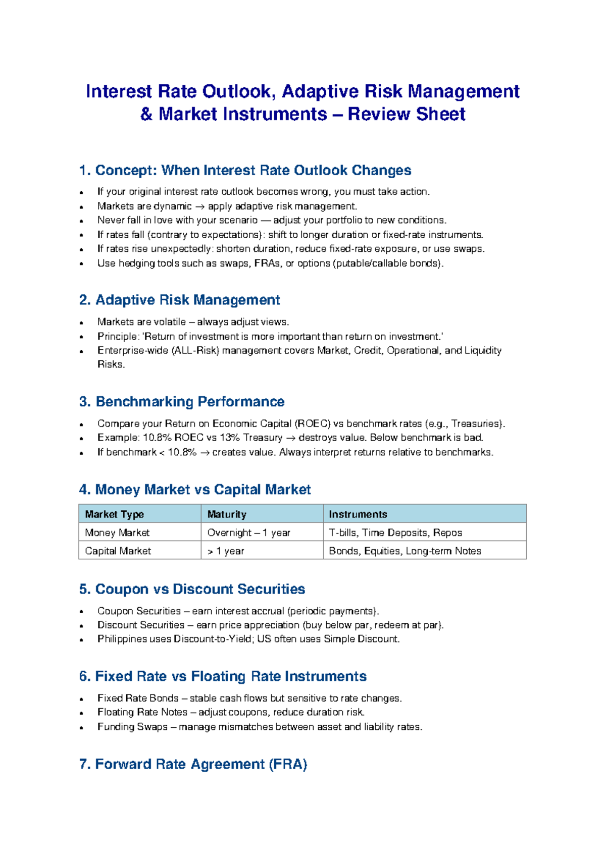 Interest Rate Outlook & Risk Management Review Sheet - Studocu