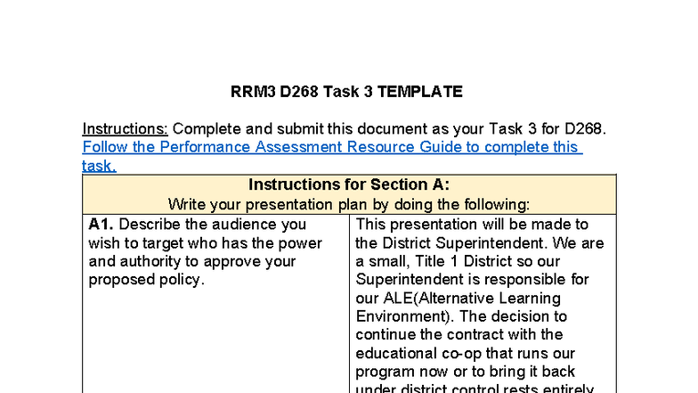 RRM3 D268 Task 3 Presentation Plan and Policy Proposal - Studocu