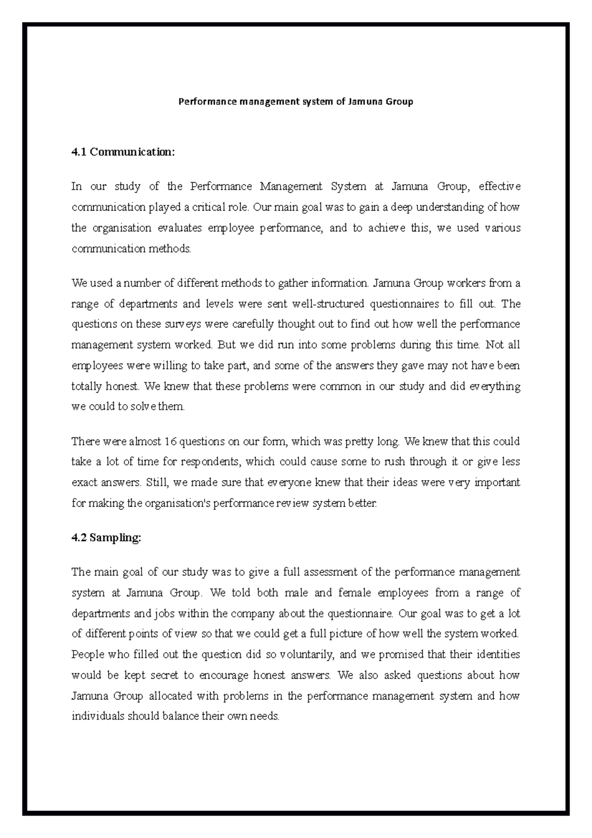 Jamuna Group Performance Management System Evaluation Report - Studocu