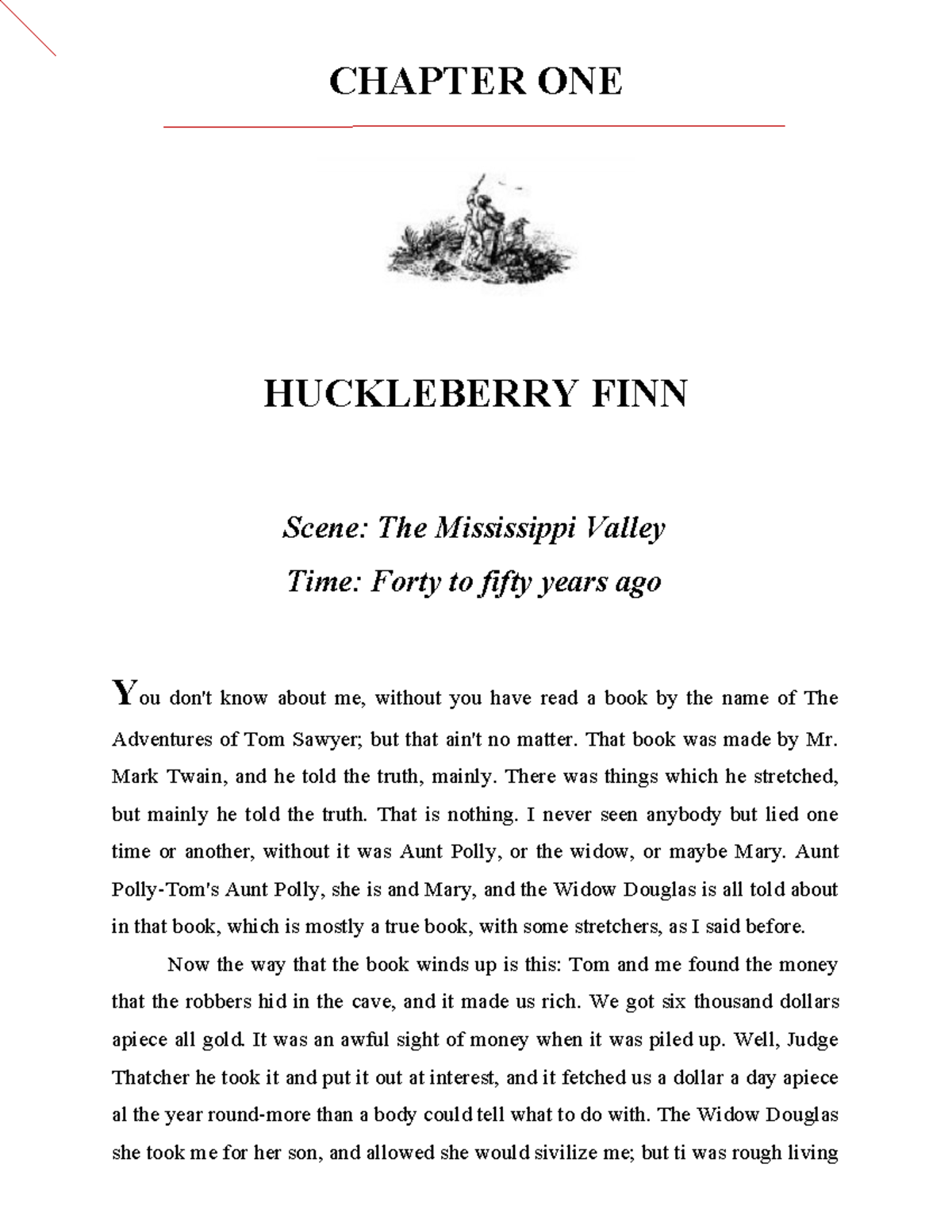 **ENG-101: Huckleberry Finn - Summary & Analysis of Chapter One** - Studocu
