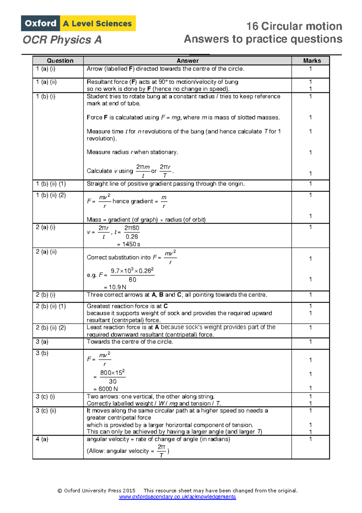 Chapt 16 Circular Motion - Solutions to OCR Physics A Qs - Studocu