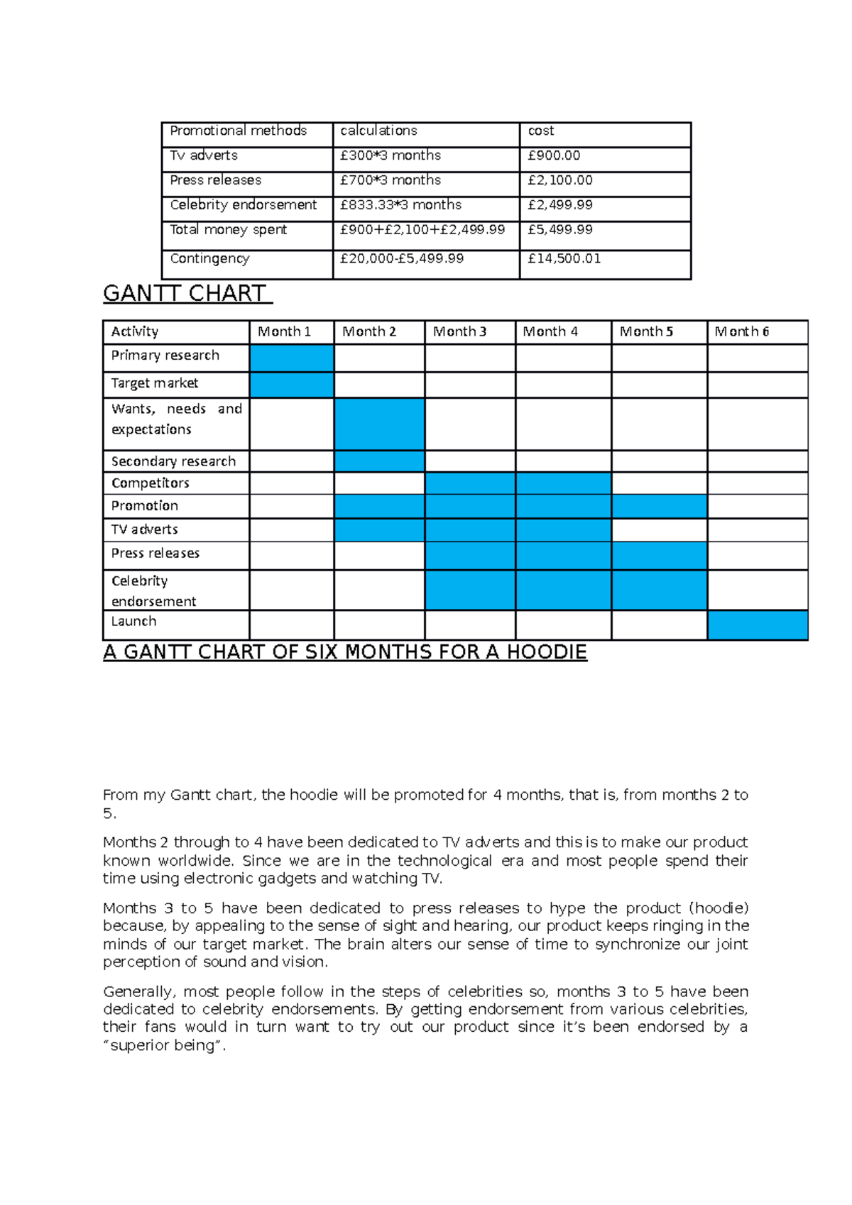 Budget and timescale - GANTT CHART Activity Month 1 Month 2 Month 3 ...